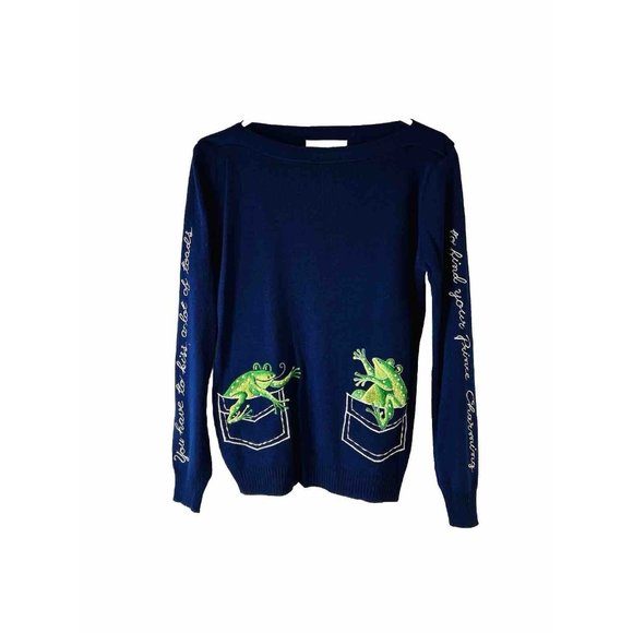 Vintage | Sweaters | Vtg 7s Kissing Toads Frogs Lightweight Knit ...